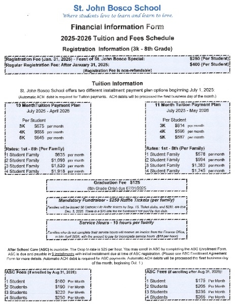 St John Bosco School - 2025-2026 Tuition and Fees